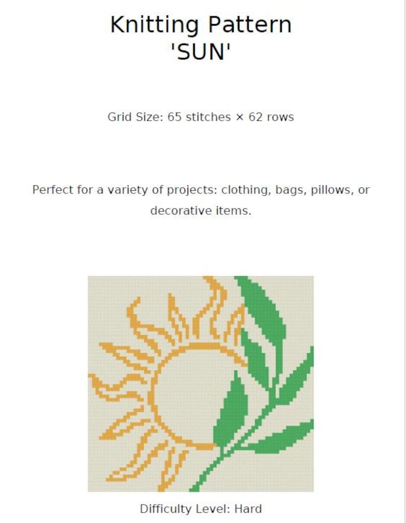 Colorwork Knitting Pattern: Sun Design - Intarsia PDF - Etsy