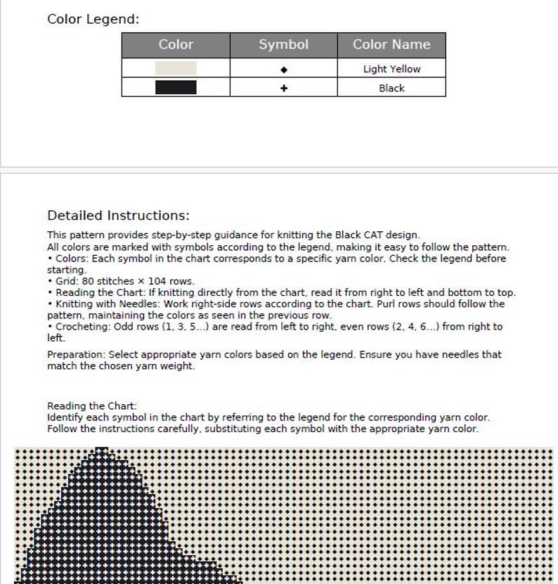 Black Cat Knitting Chart: Intarsia PDF Pattern (for Sweaters/pillows ...