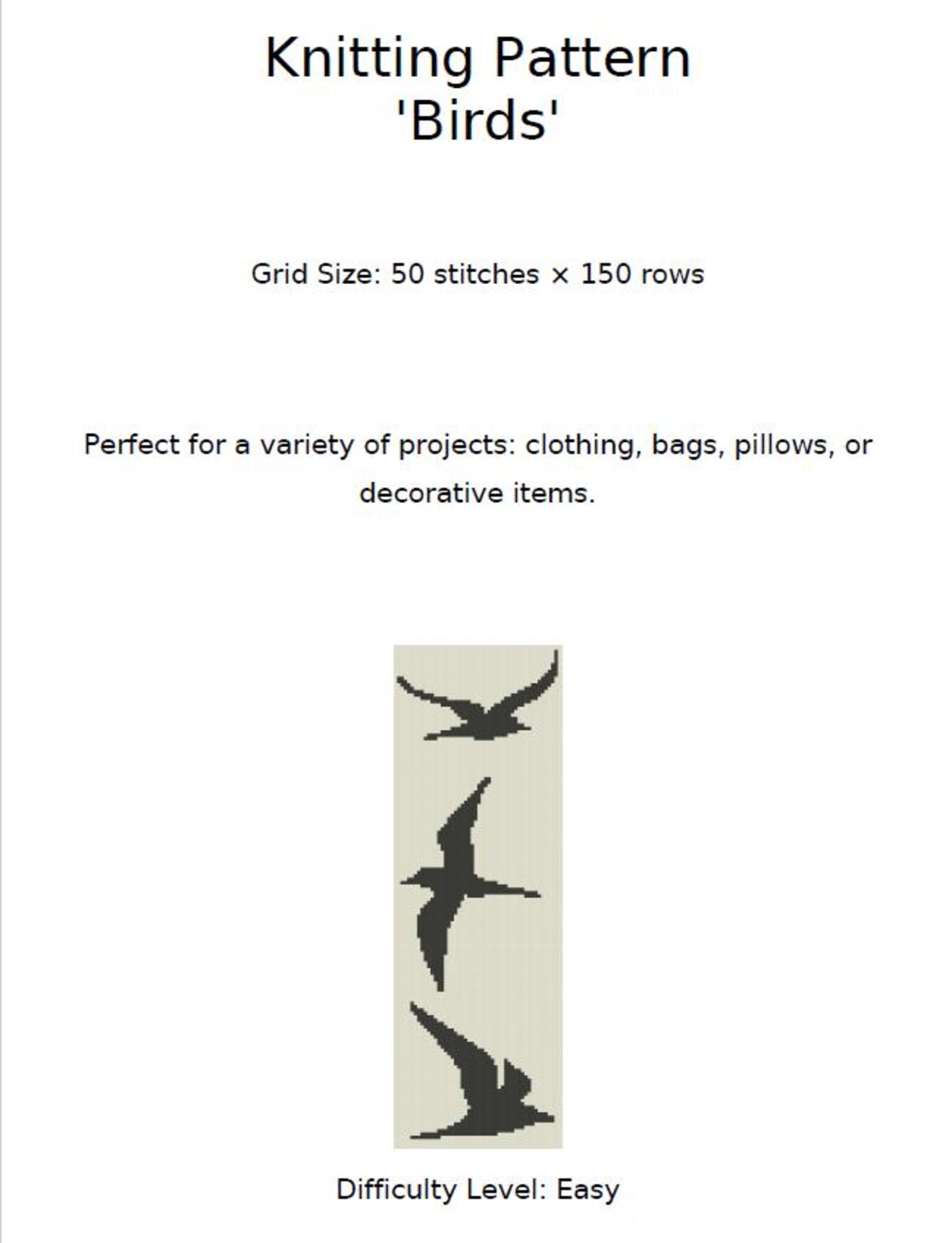 Birds – Knitting Pattern PDF | Intarsia Chart - Etsy