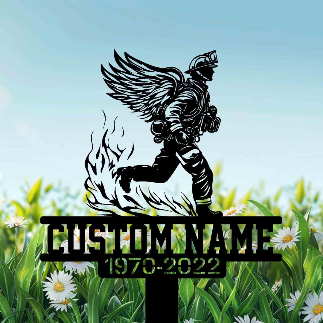 Custom Firefighter Grave Marker With Angel Wings, Running Through ...