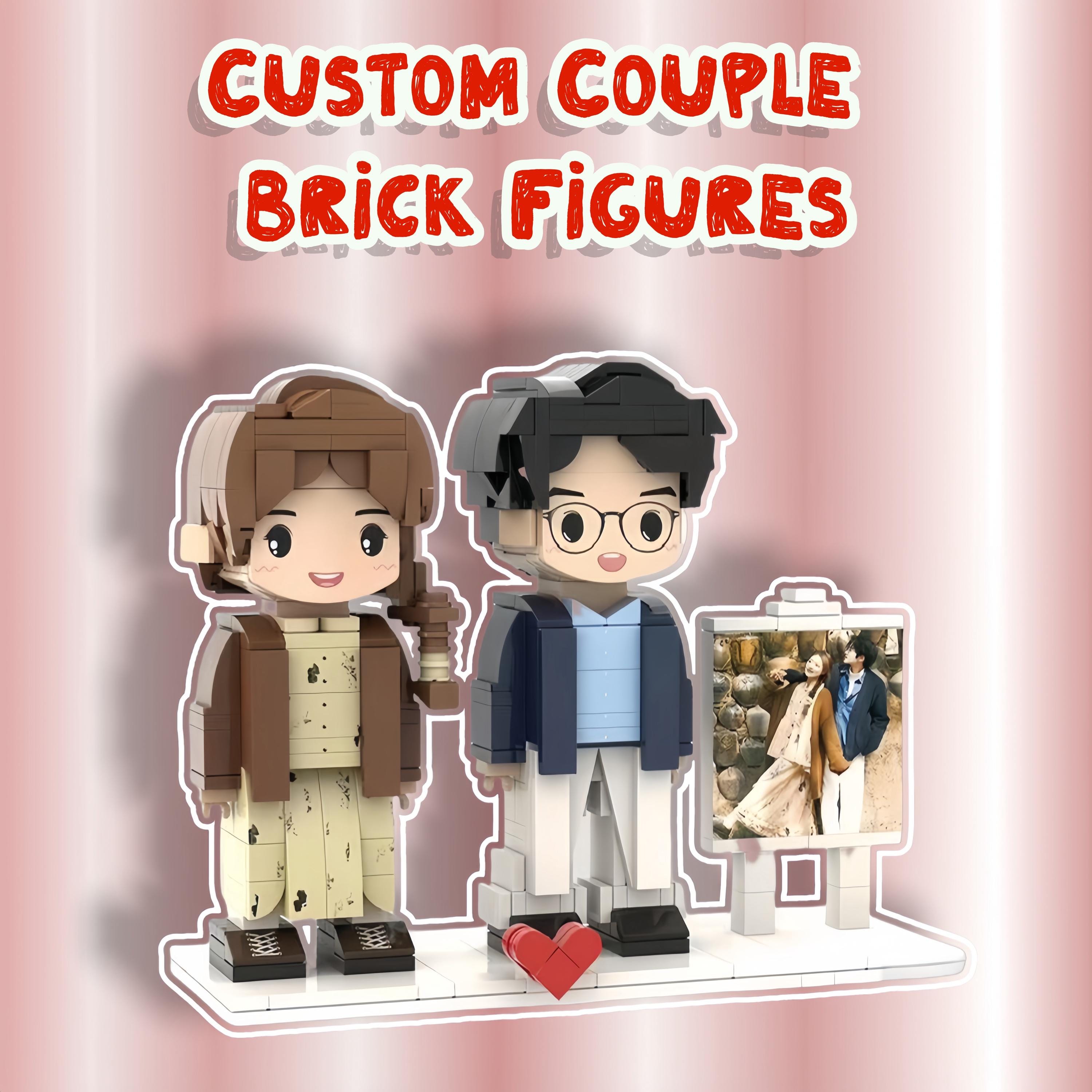 Custom 2 Person Brick Figures With Easel Frame, Personalized Building ...