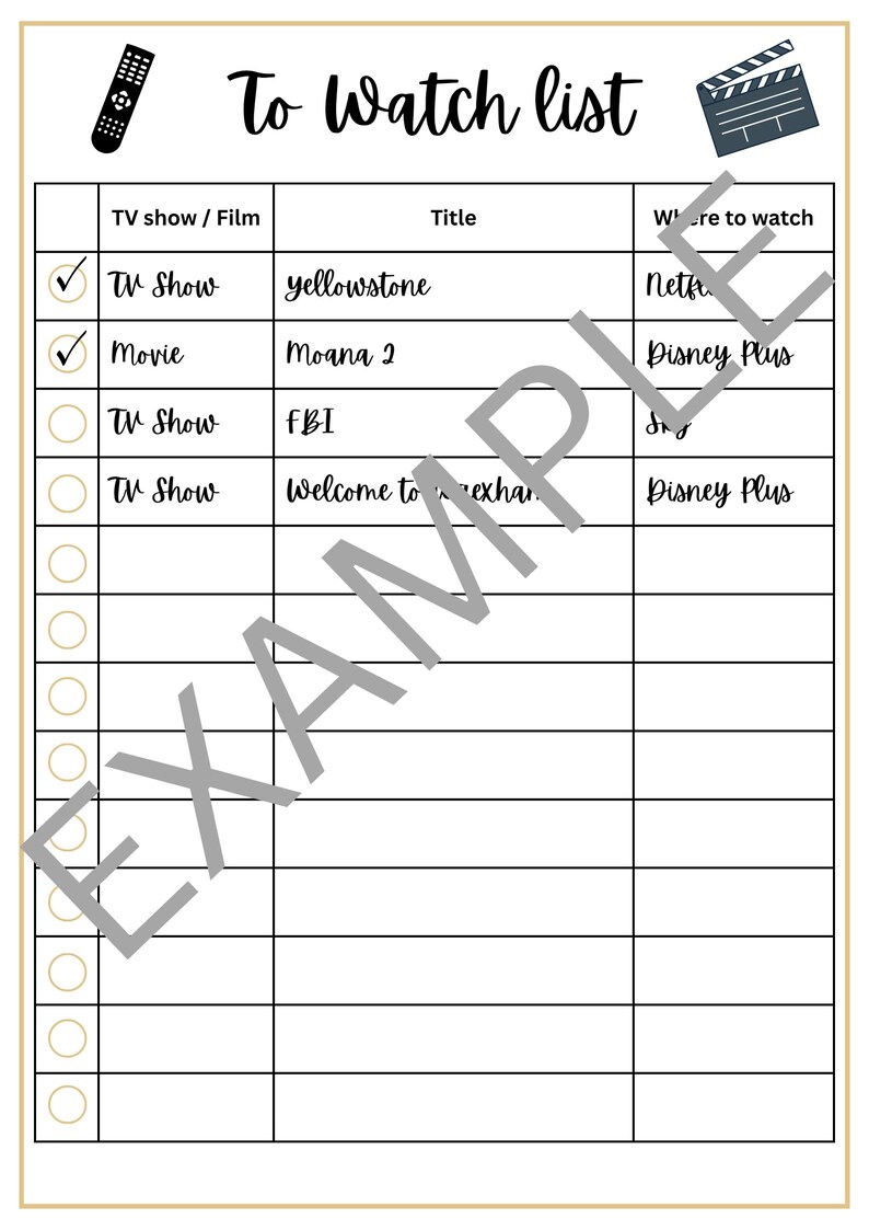 Printable TV and Film Tracker | Organiser | Instant Digital Download - Etsy