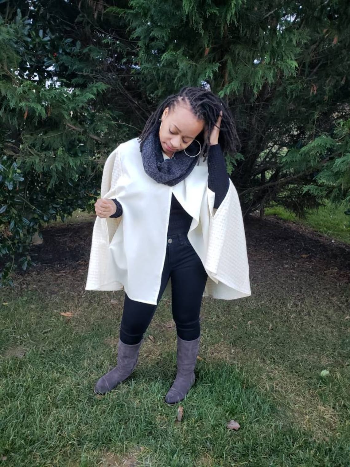 Mixed Media Wool Cape With Arm Openings - Etsy