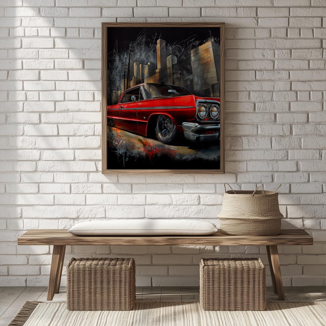 Printable Vintage Red Car Art - Rustic Home Decor, Airbrush Painting ...