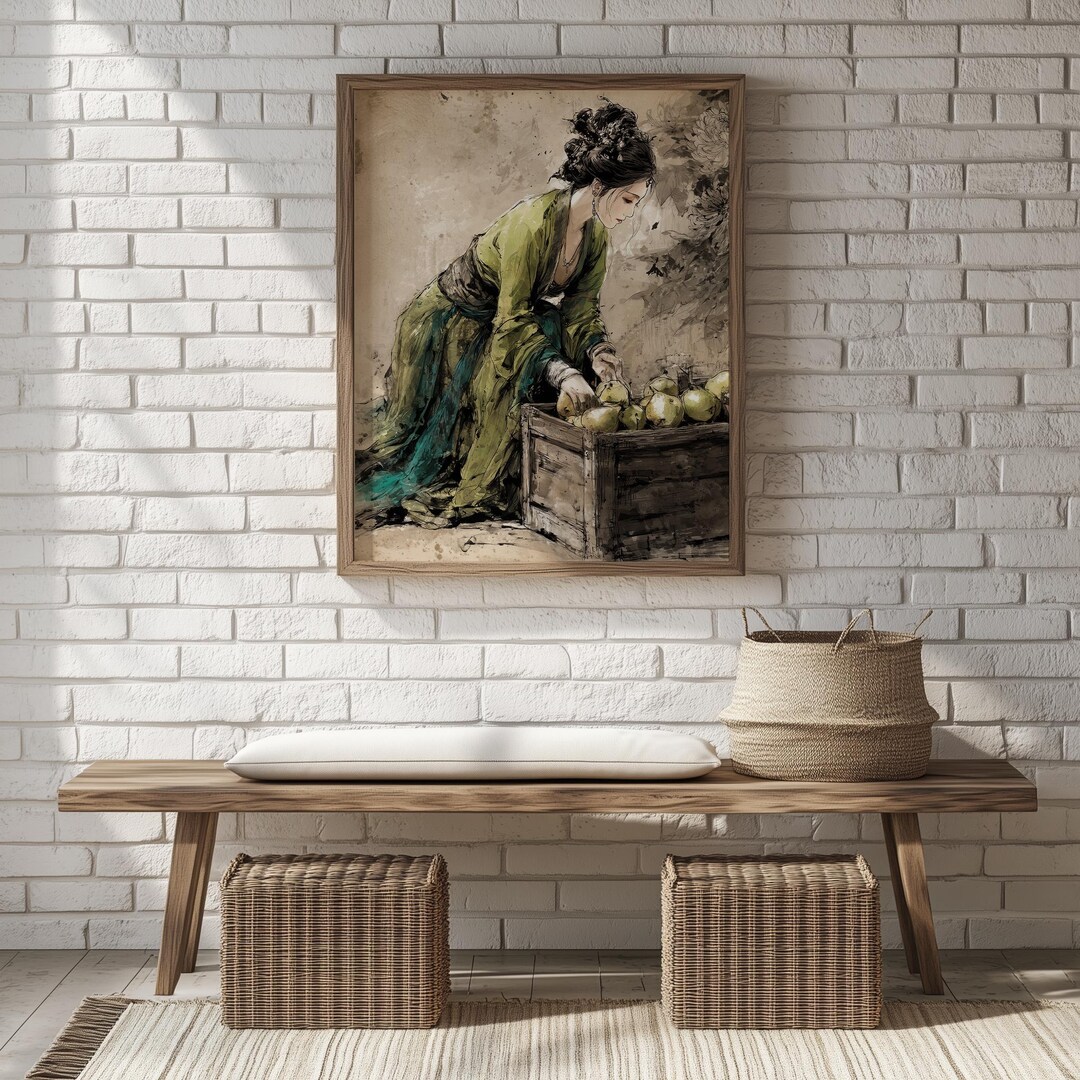 Vintage Tang Dynasty Woman in Green Dress - Elegant Printable Decor ...