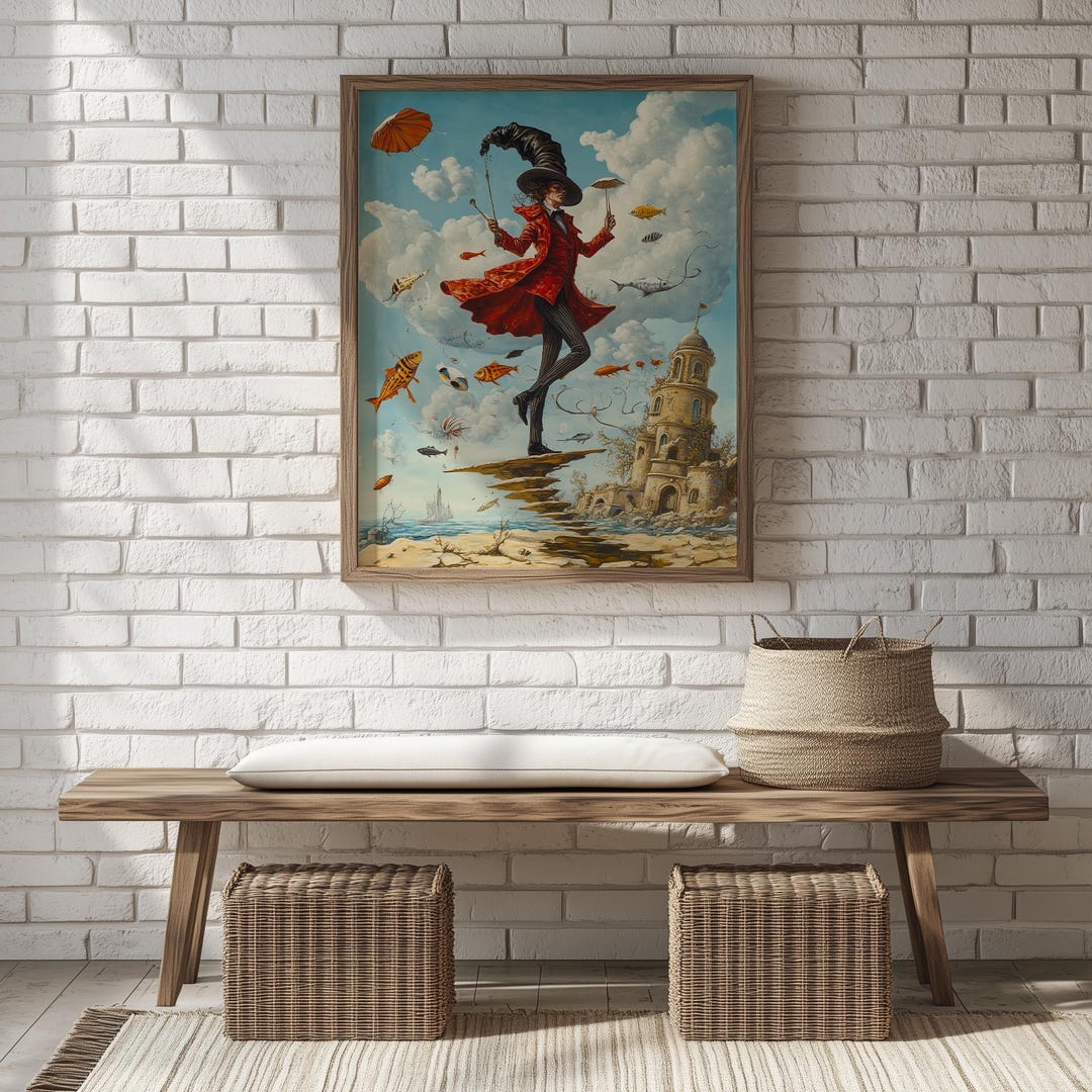 Surreal Dreamscape With Dancing Figure - Whimsical Wall Art, Colorful ...