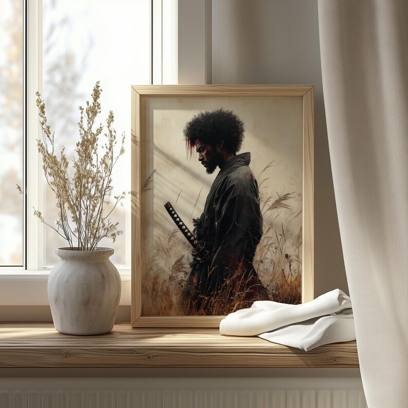 Printable Samurai Silhouette Art - Rustic Warrior Wall Decor, Afro ...