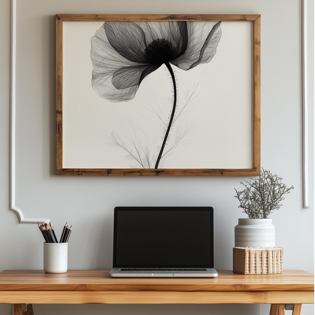 Black and White Poppy Flower Sketch - Minimalist Printable Wall Art ...