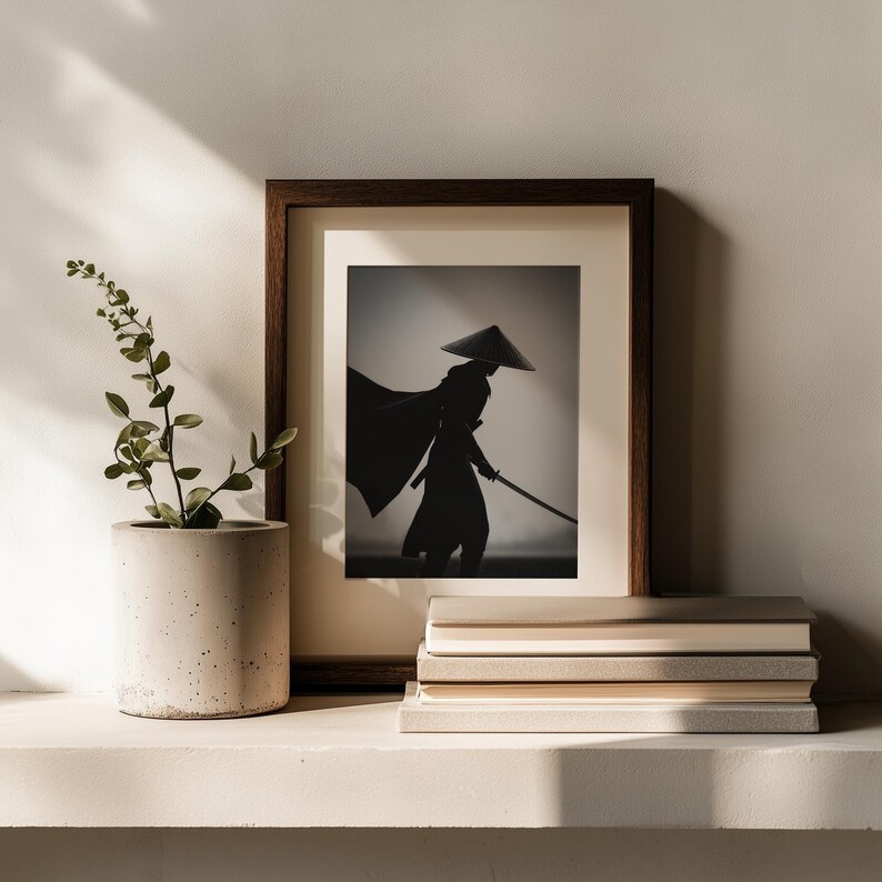 Samurai Silhouette in Black and White - Vintage Printable Wall Art ...