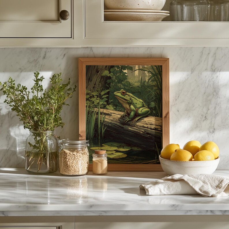 Rustic Frog on Log Painting - Printable Swamp Scene, Cozy Nature Art ...