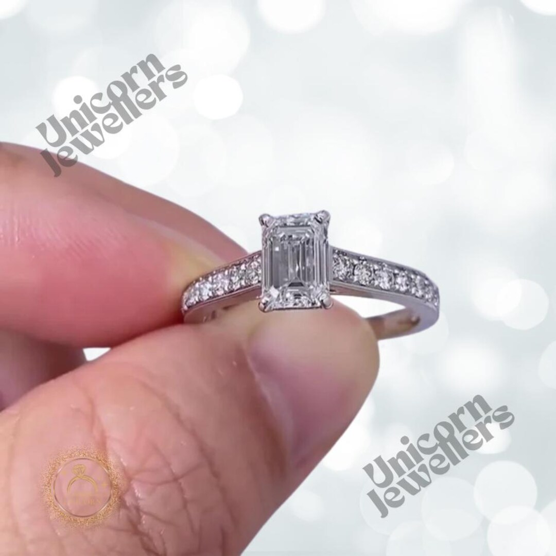 1.5CT Emerald Cut Moissanite East West Bezel-14k Rose Gold Wedding Ring ...