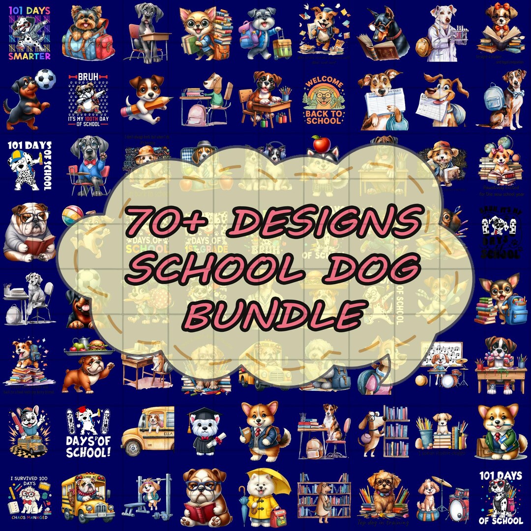 70+ Design Funny Back to School Dog Png Bundle, Cute Puppy Student ...