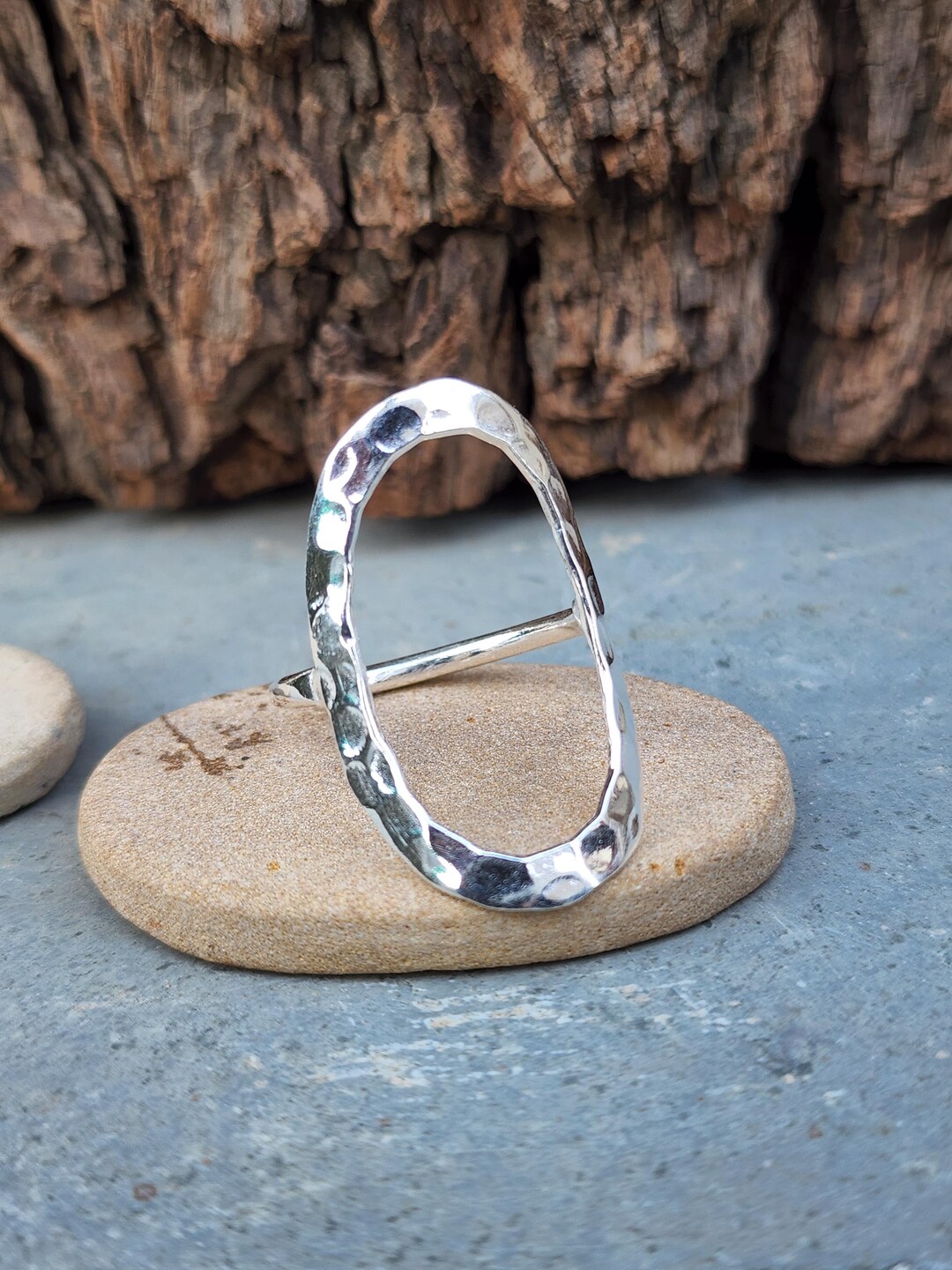 Hammered Open Oval Ring: Minimalist Silver Statement Jewelry - Etsy