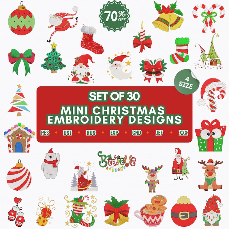 Mini Christmas Embroidery Design Set, Bundle of 30 Mini Holiday ...