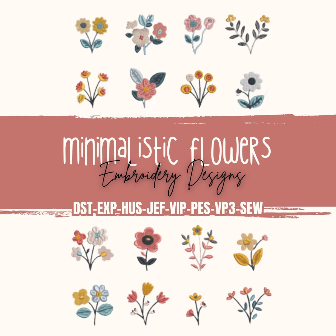 Boho Flower Embroidery Designs, Minimalistic Wildflower Bundle, Instant ...