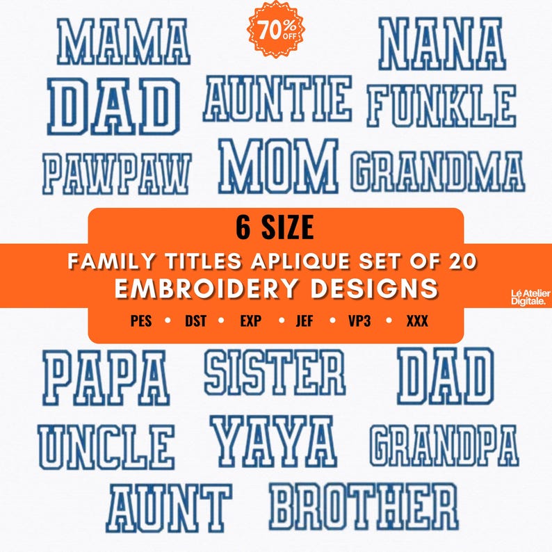 Family Members Embroidery Applique Designs, Set of 20 Titles, 6 Size ...