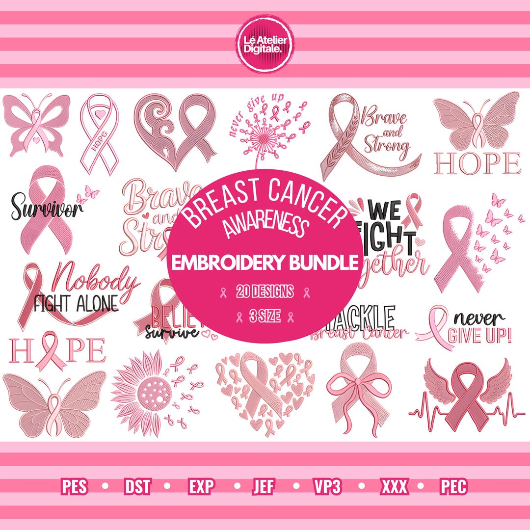 Breast Cancer Awareness Embroidery Design Bundle: Sorority Club Pink ...