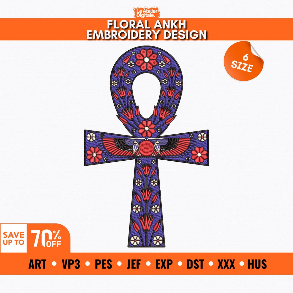 Holy Floral Ankh Embroidery Design - Mystic, Ancient and Sacred ...