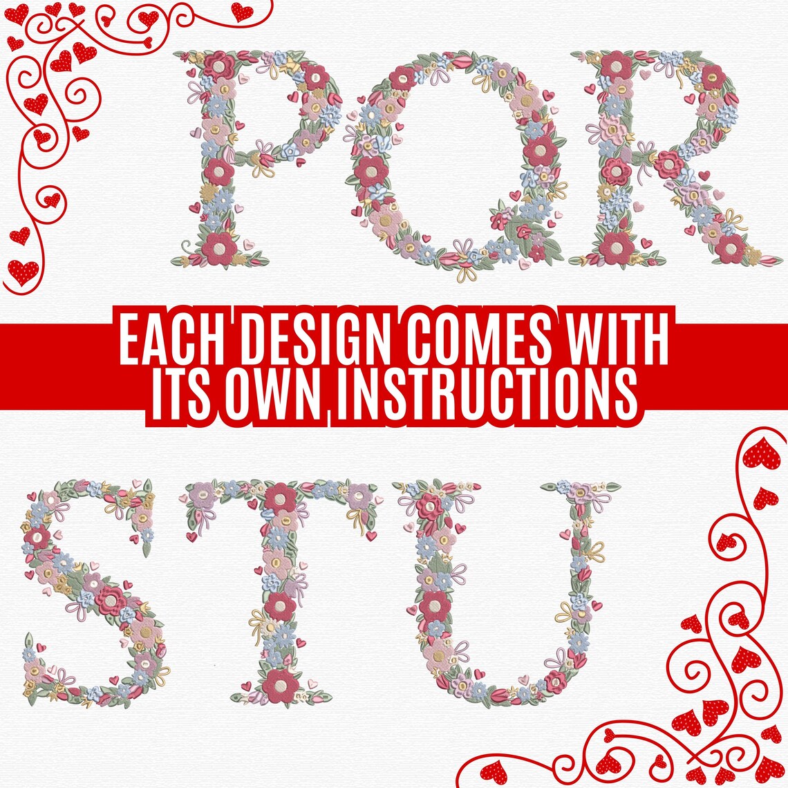 Valentine’s Day Floral Embroidery Font & Alphabet Bundle, A-Z Capital ...