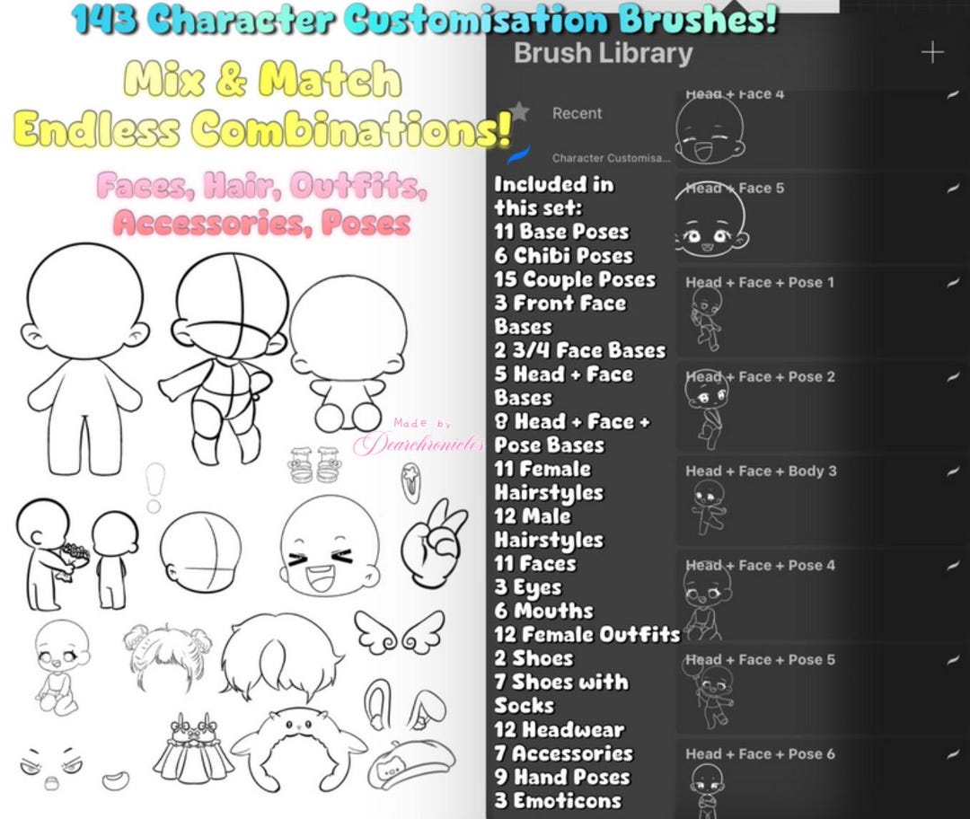 143 Procreate Character Customisation Brushes – Heads, Faces ...