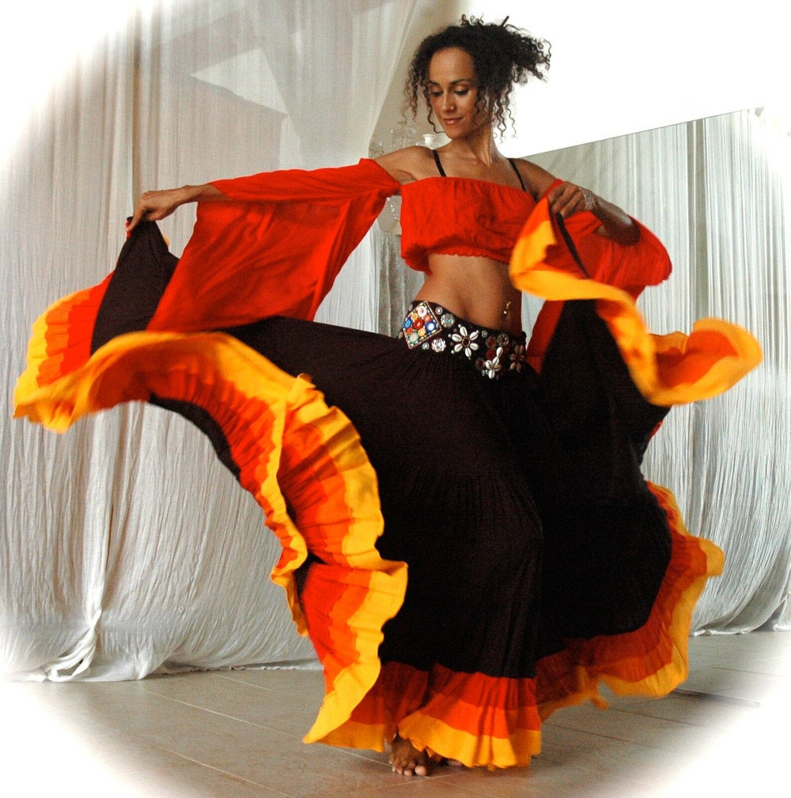 Belly Dance Costume Set ROSITA Black Flamenco Gypsy Style Skirt With ...
