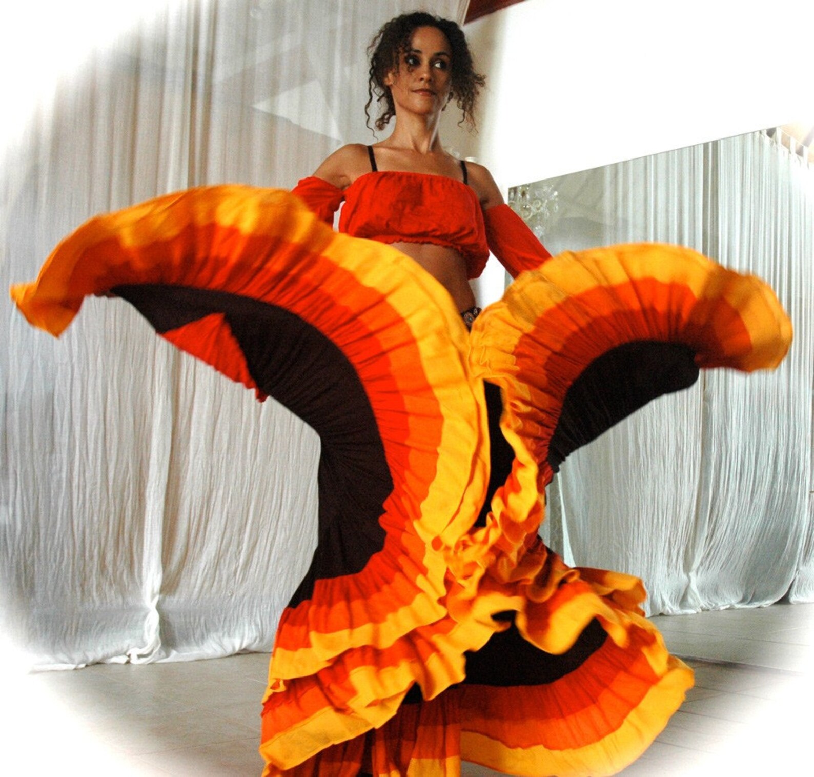 Belly Dance Costume Set ROSITA Black Flamenco Gypsy Style Skirt With ...