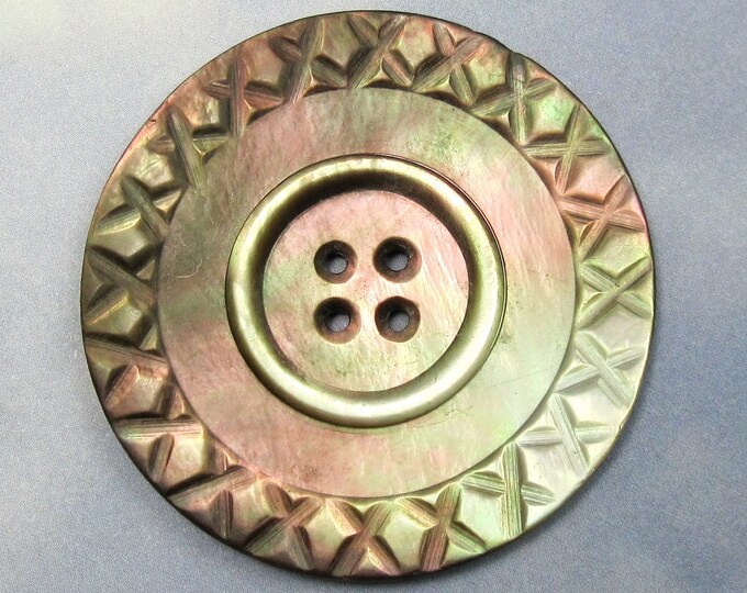 Vintage Shell Button Mother of Pearl Button 1 3/4" HUGE Antique Black ...