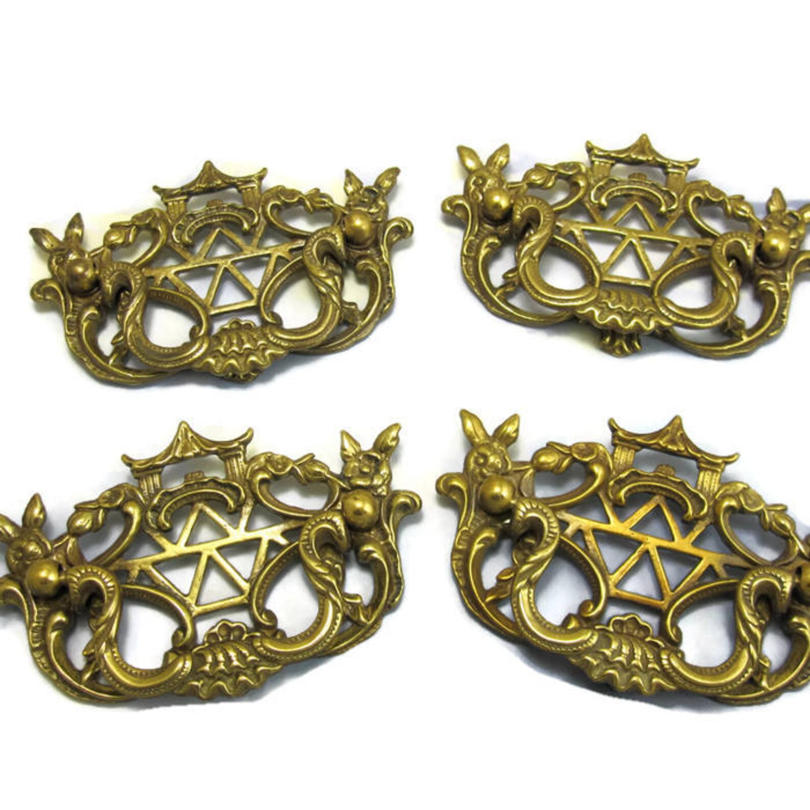 Brass Drawer Handles Solid Brass Vintage Drawer Pulls Set of 2 - Etsy