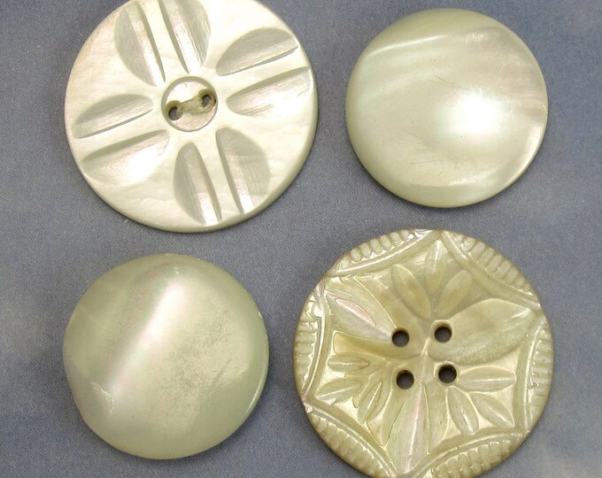 White Pearl Buttons 20% OFF SALE 4 Pcs Large Antique White Pearl Carved ...