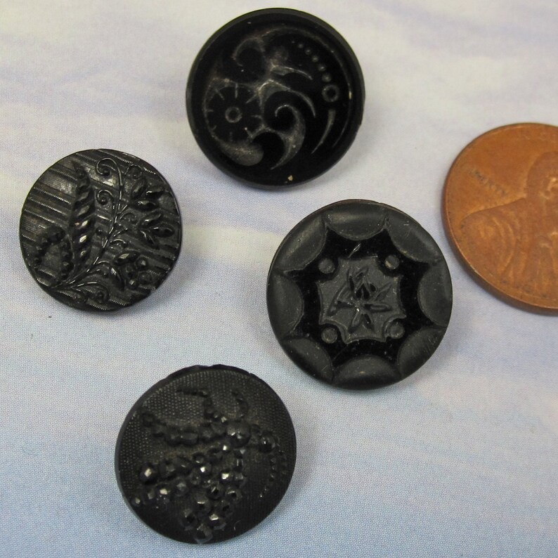 Victorian Buttons Antique 4 Ornate Flower Hematite Glass Button 336 - Etsy
