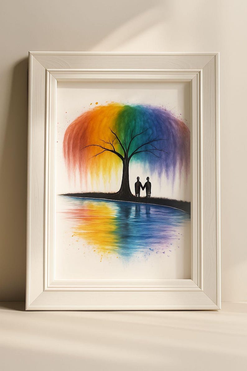 LGBTQ Rainbow Tree of Life Digital Art | Holding Hands Silhouette Print ...