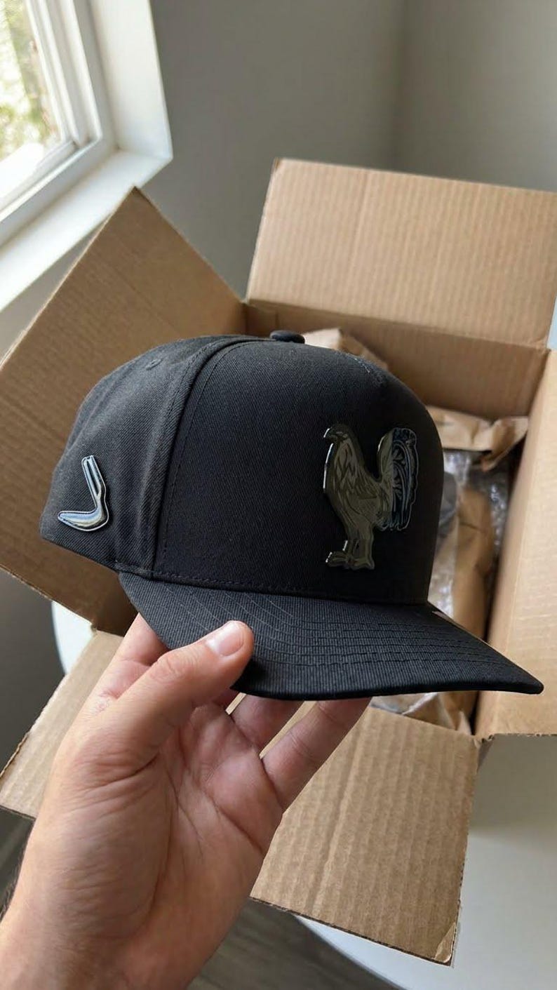 Black Rooster Logo Hat for Men, Structured Fabric Baseball Cap ...