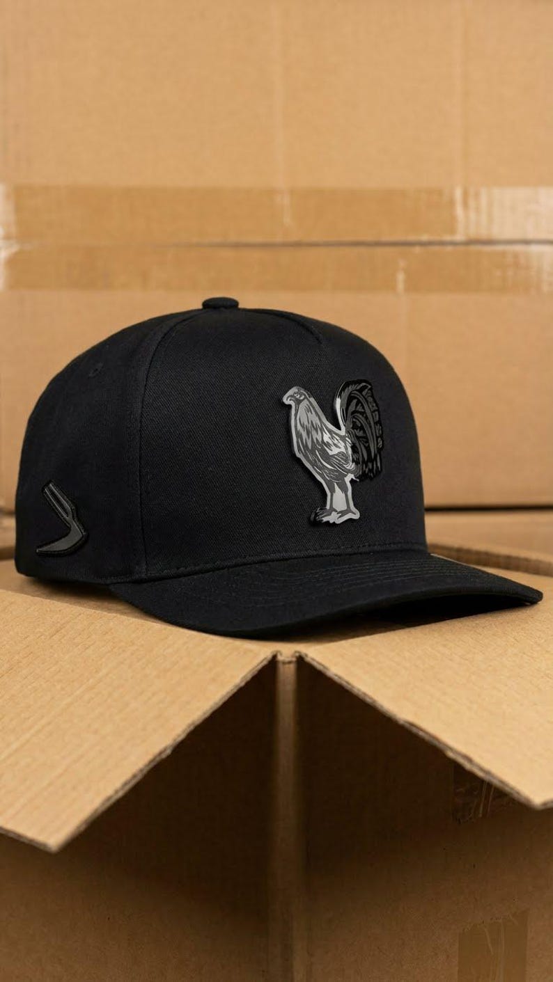 Black Rooster Logo Hat for Men, Structured Fabric Baseball Cap ...