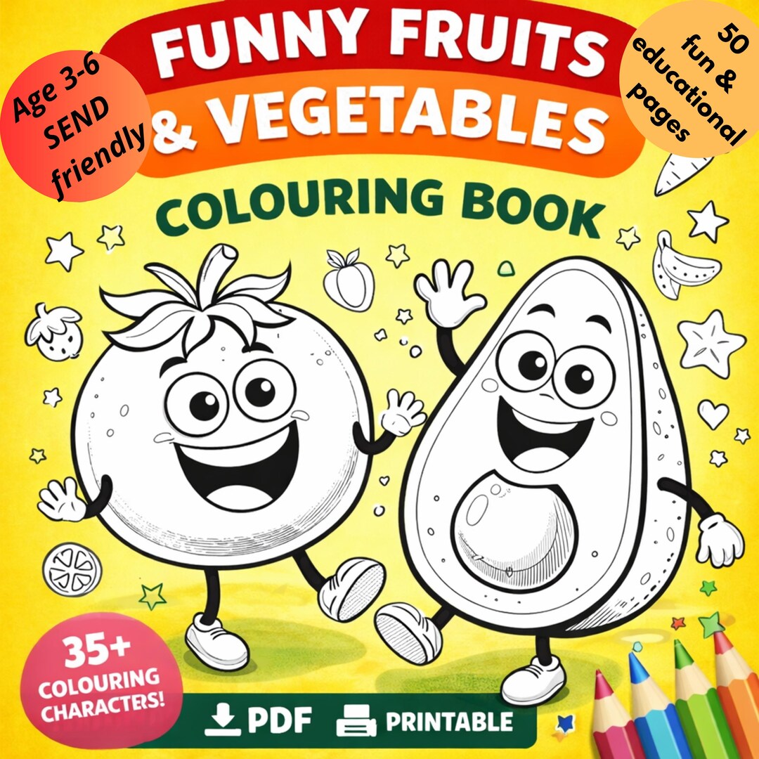 Funny Fruits & Vegetables Coloring Book | Toddler Activities (printable ...