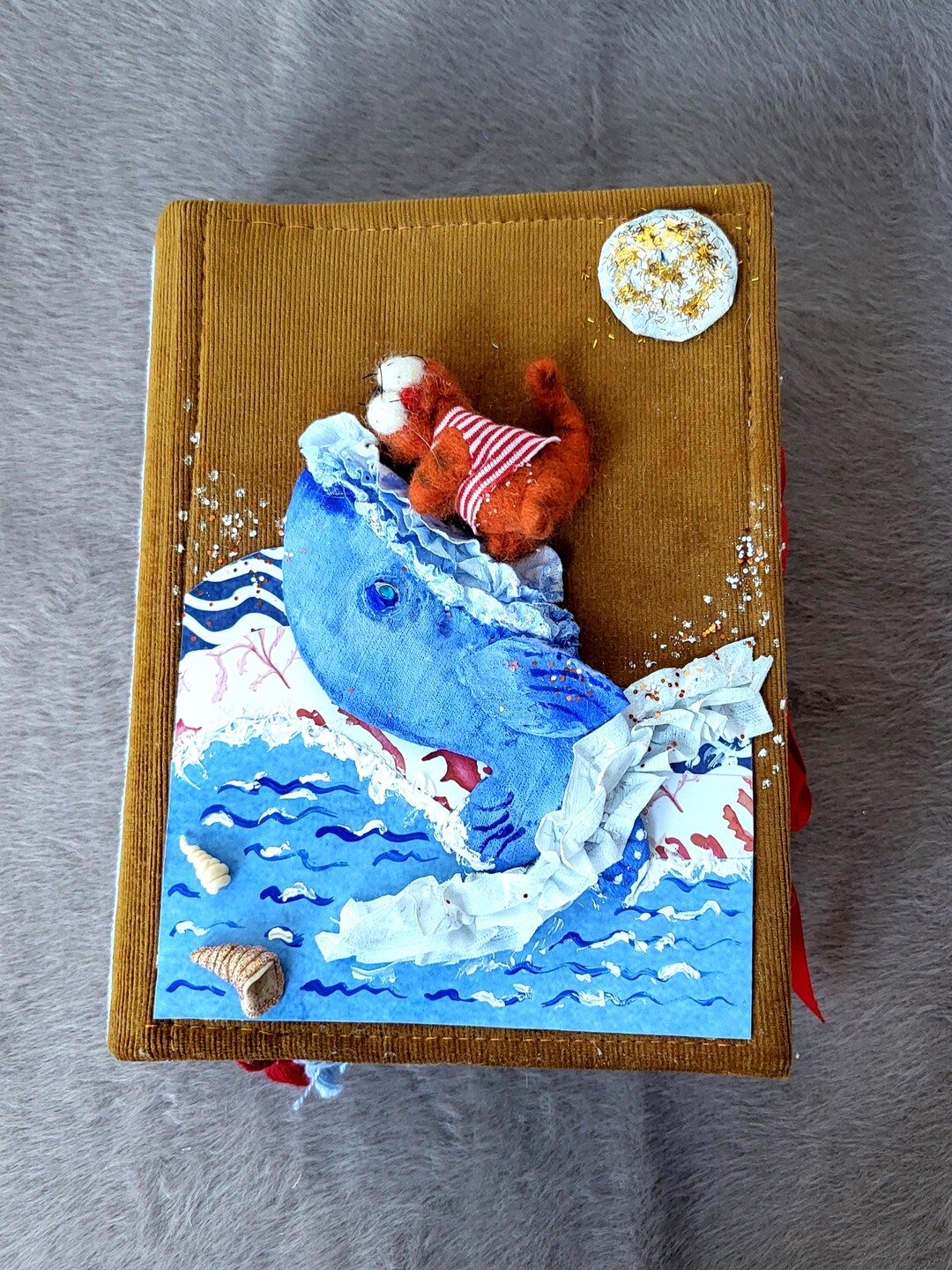 Handmade Ocean Scrapbook Album – Felt Cat, Blue Whale Art Journal - Etsy