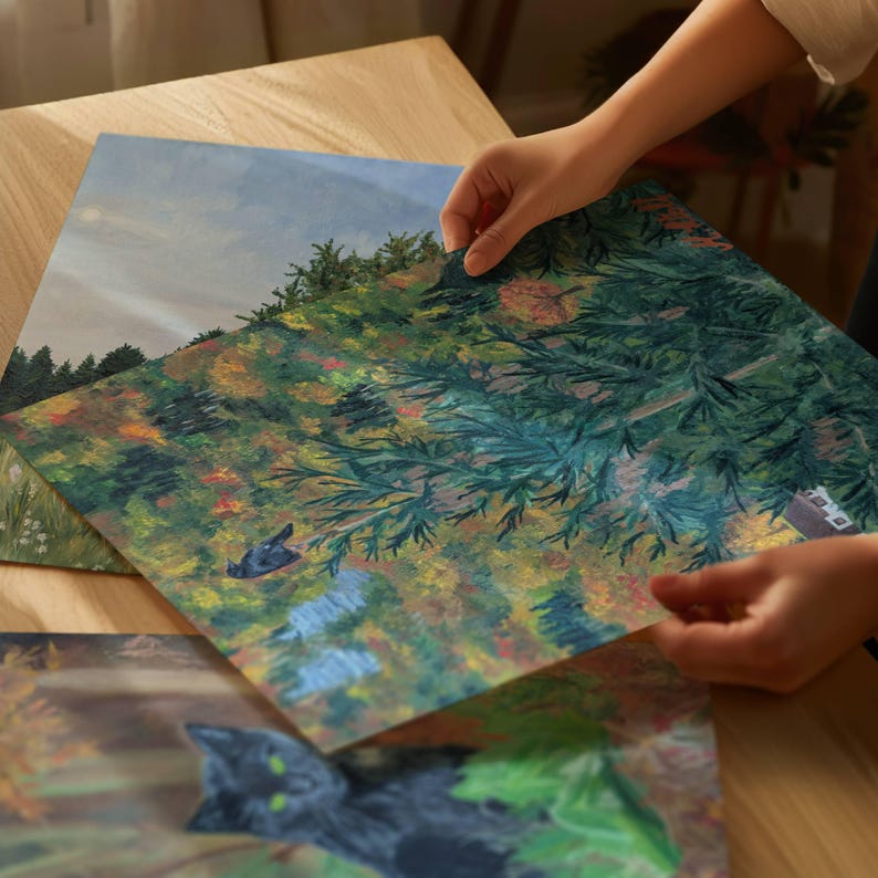 Raven on a Fir Tree, Oil Painting by M. Wolf, Fine Art Print, Autumnal ...