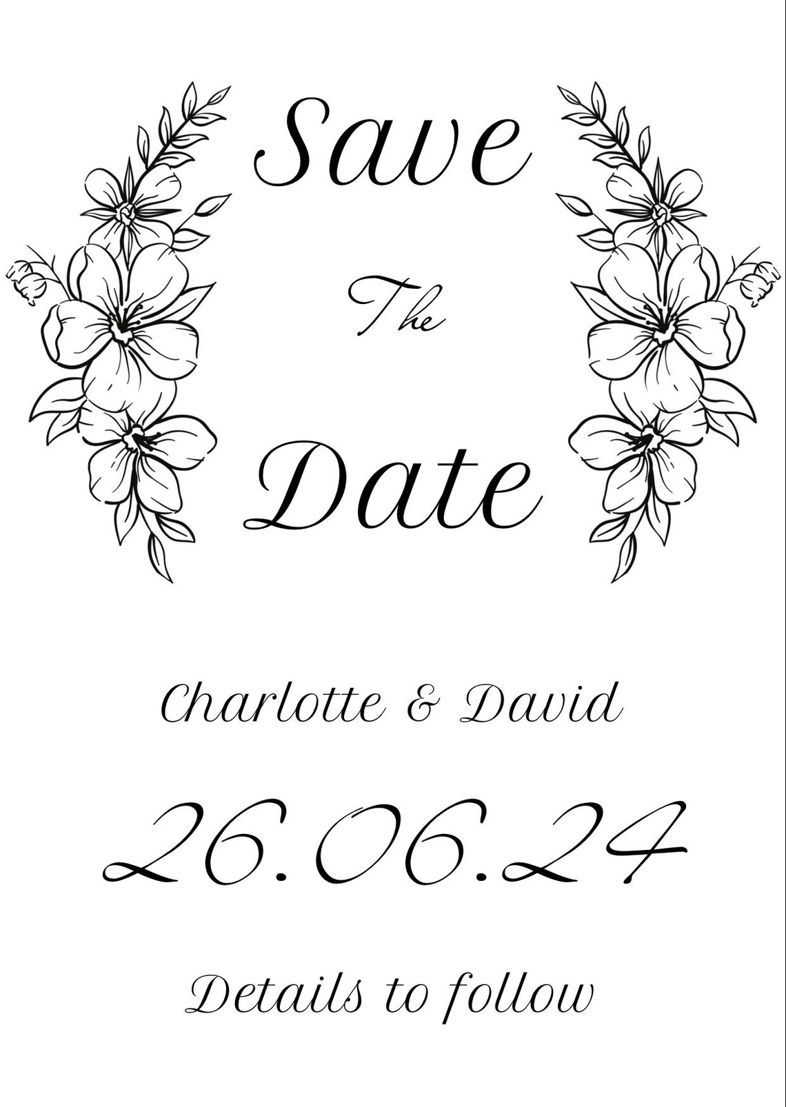 Save the Date Personalised Digital E-invite Floral Watermark Double - Etsy