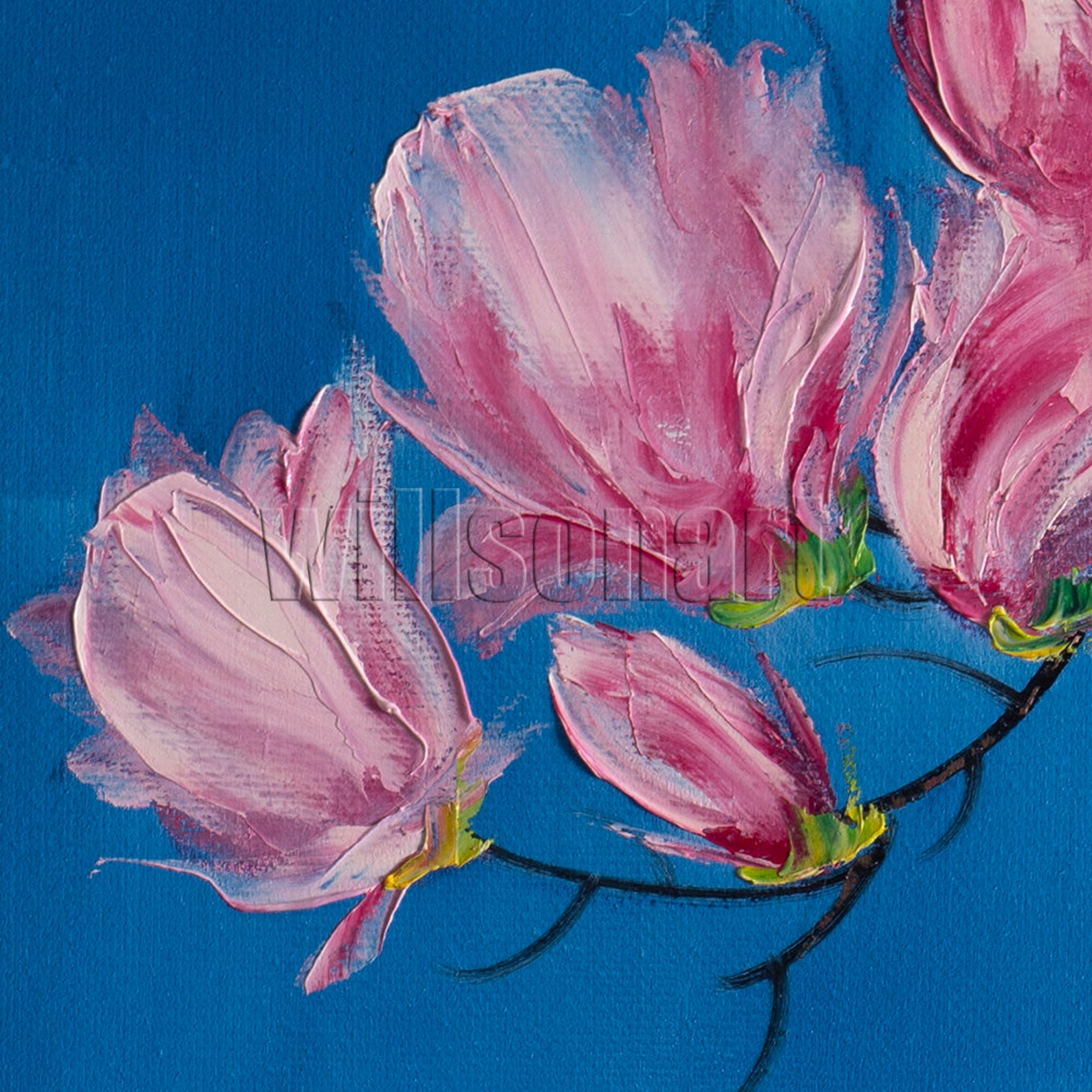 Original Yulan Blossoms Textured Palette Knife Floral Modern | Etsy