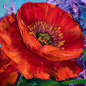 Original Red Poppies Textured Palette Knife Oil Painting Contemporary ...