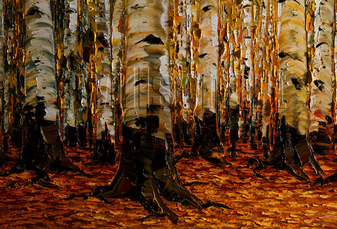 Birch Tree Forest Seasons Landscape Painting Oil on Canvas | Etsy