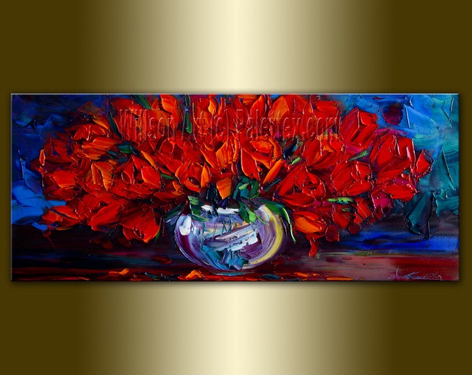 Original Red Rose Roses Floral Painting Oil on Canvas Textured - Etsy
