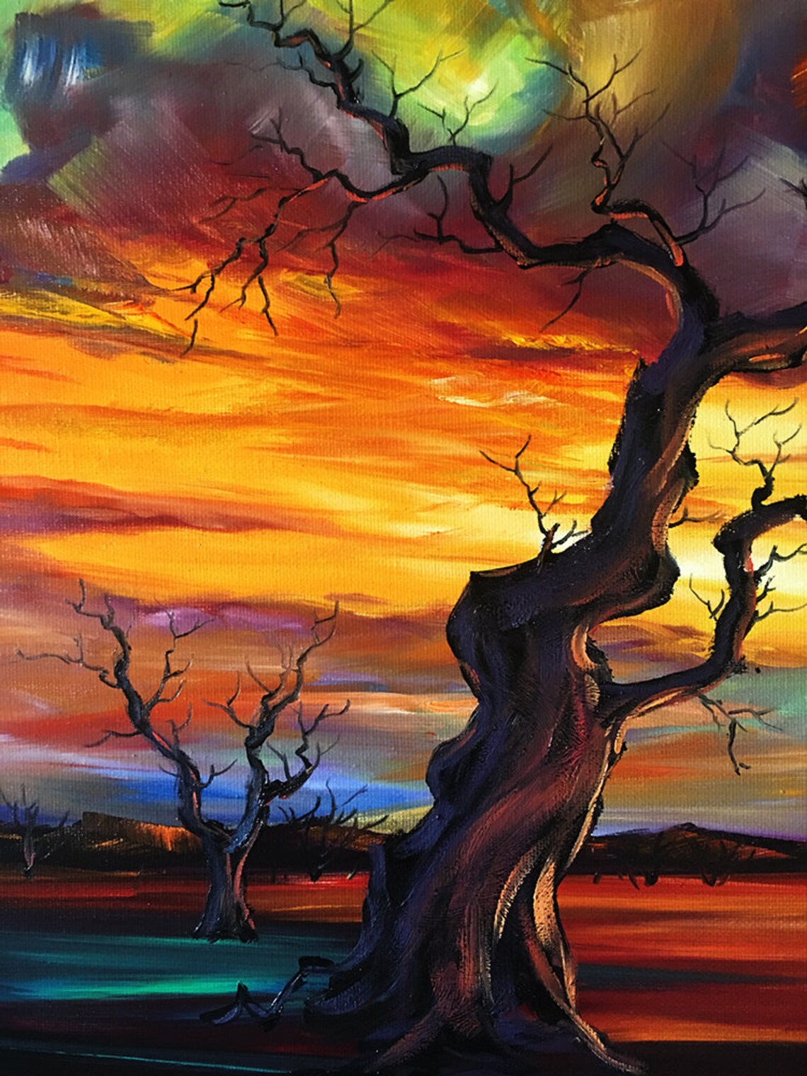 Modern Landscape Abstract Tree Art Canvas Original Oil | Etsy