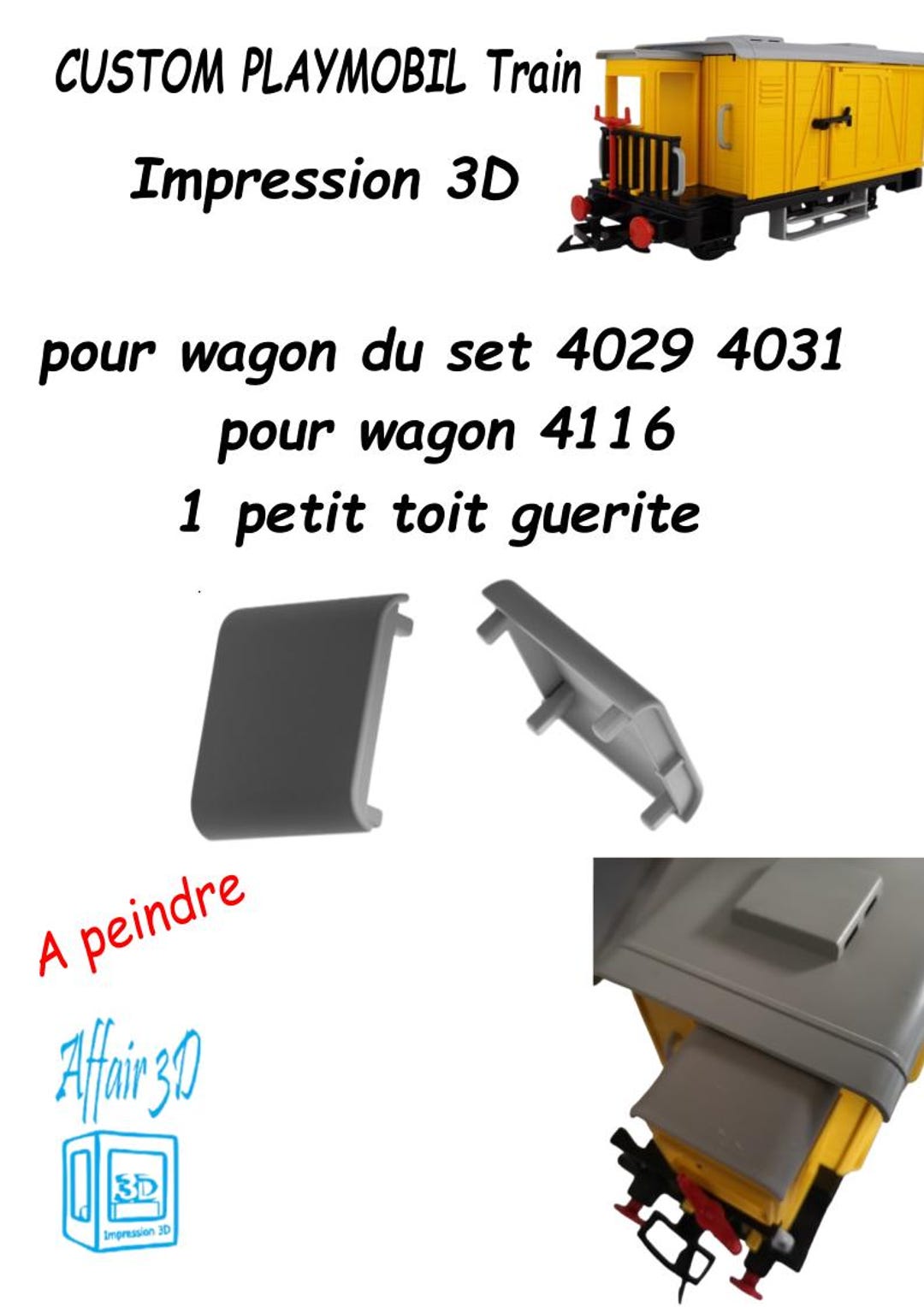 Custom Compatible Playmobil 3D Train - 1 Small Sentry Box Roof 4029 ...