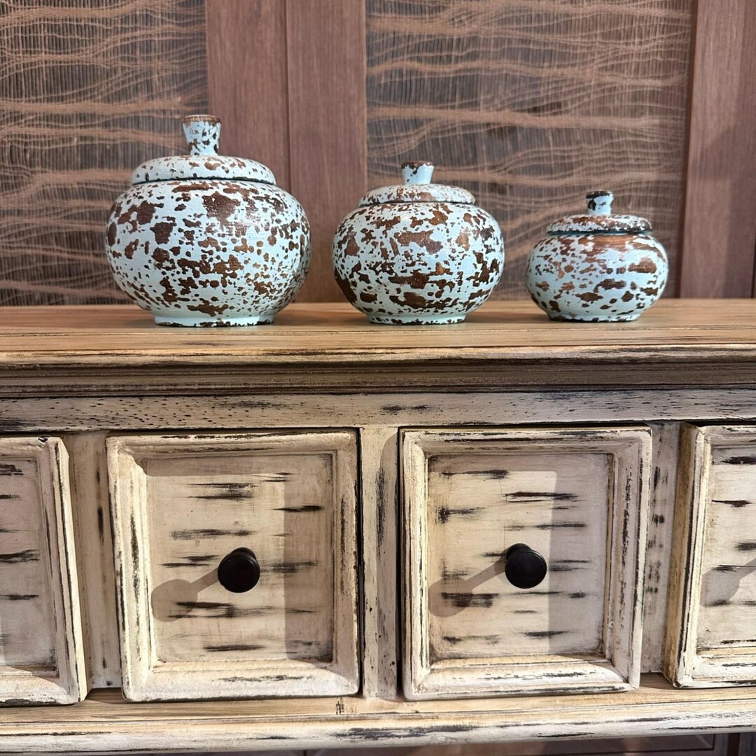 Triple Rustic Wooden Jar With Lid – Handcrafted Solid Wood Storage ...