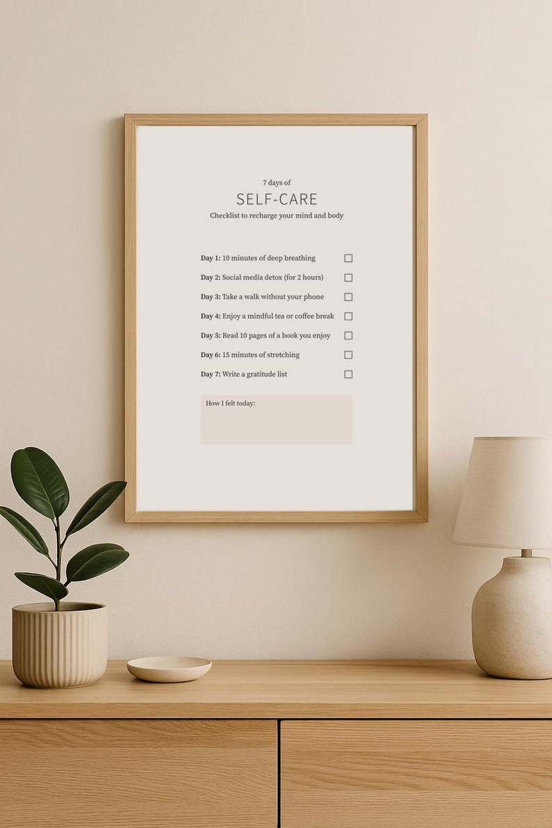 7-day Self-care Checklist Printable and Fillable – Daily Wellness Routine Tracker – Minimalist ...