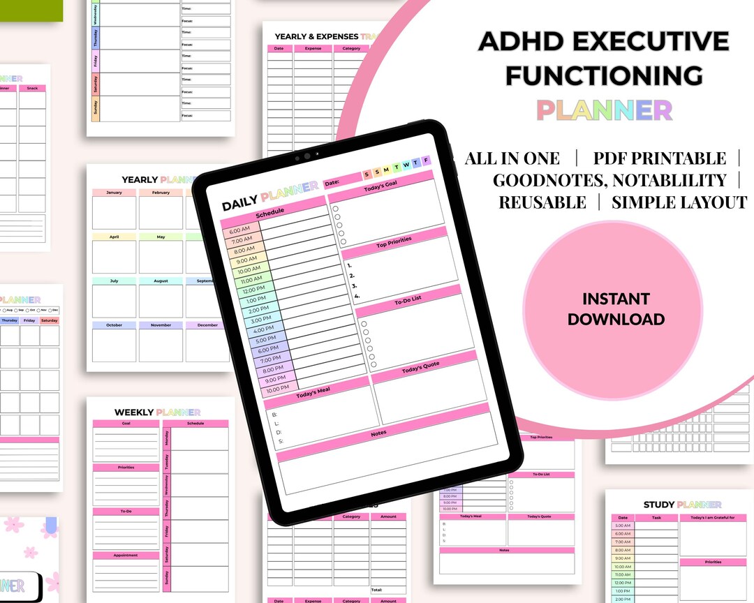 ADHD Executive Functioning Planner PDF | Daily, Weekly, Yearly Planner ...