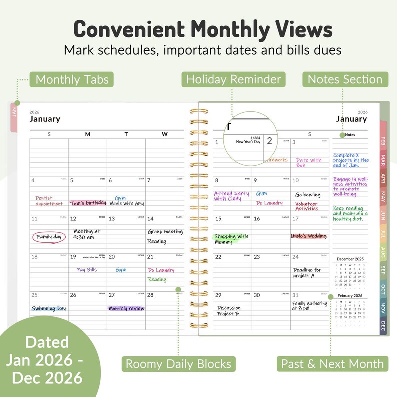 2026 Weekly Monthly Planner | 8.5x11 Spiral Agenda - Etsy