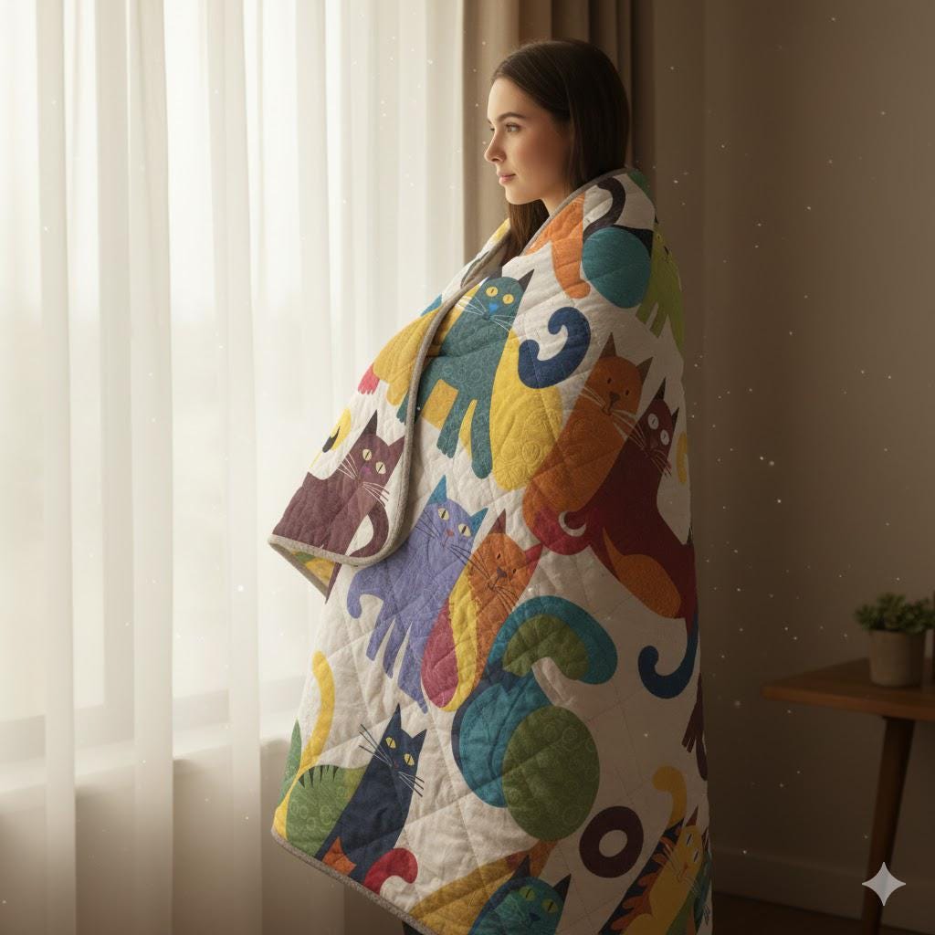 Cats 2D PRINTED Quilted Blanket, Artistic Feline Lover Throw, Unique ...