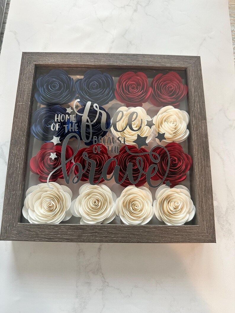 Patriotic Paper Flower Shadow Box | Handmade Military Gift - Etsy