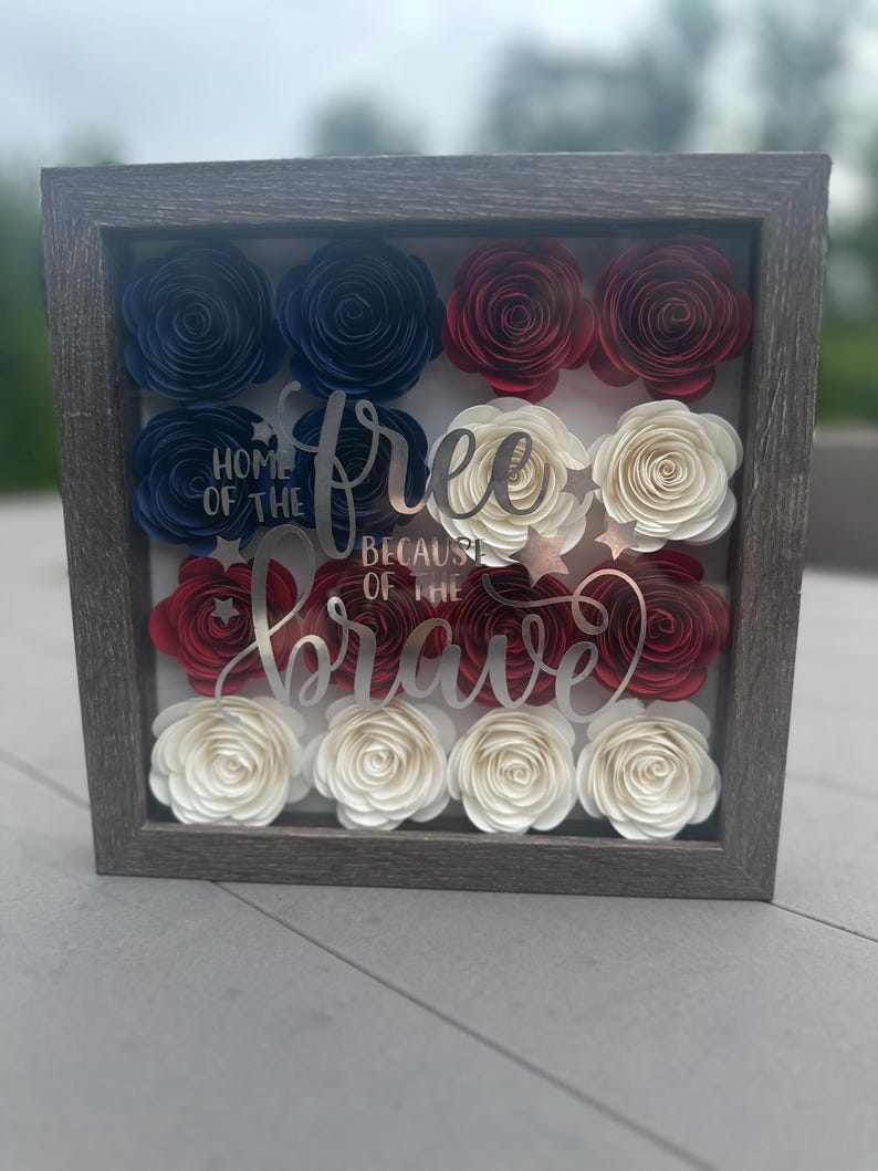 Patriotic Paper Flower Shadow Box | Handmade Military Gift - Etsy